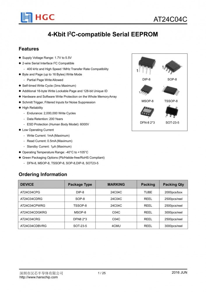 AT24C04C datasheet page 1