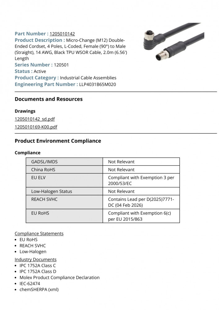 Molex technical document page 1