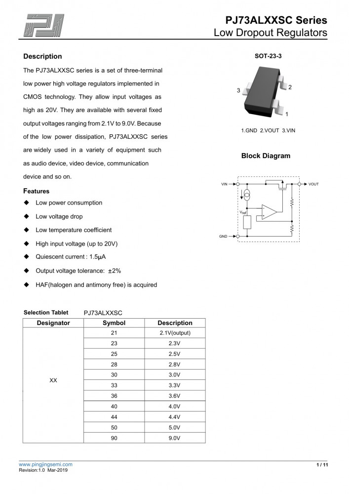 PJ73AL33SC datasheet page 1