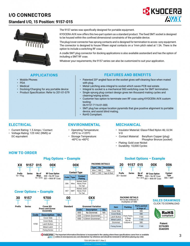 KYOCERA AVX 9157 series product documentation page