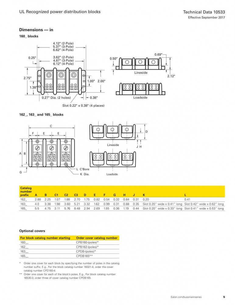 Eaton Bussmann power distribution block datasheet page 5