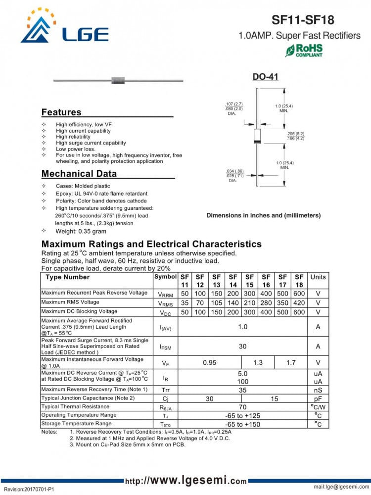 LGE SF18 datasheet page 1