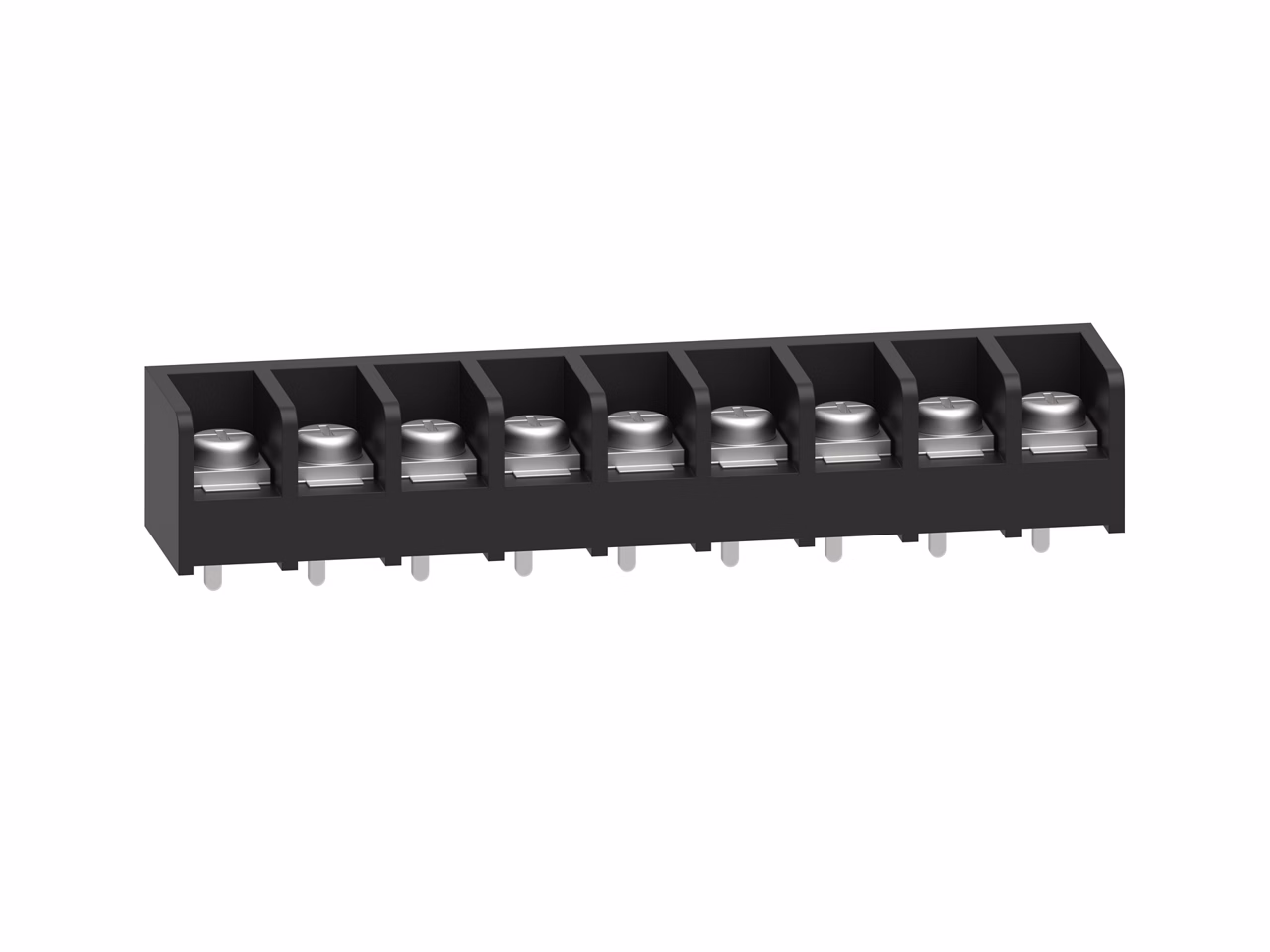 9.53mm Pitch, Single Row, Tri-Barrier Terminal Strip, without Mounting Ends, Black, Steel Screws, 9 Circuits for sale