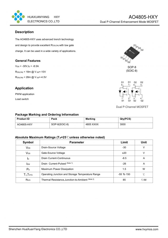 AO4805-HXY datasheet page 1
