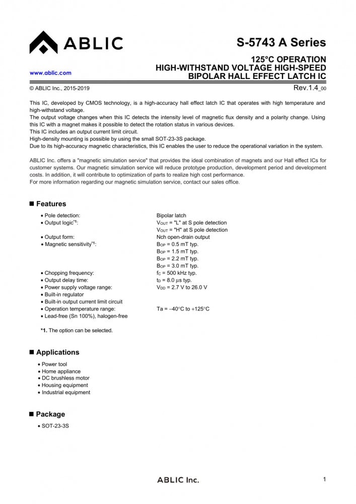 S-5743 A datasheet page 1