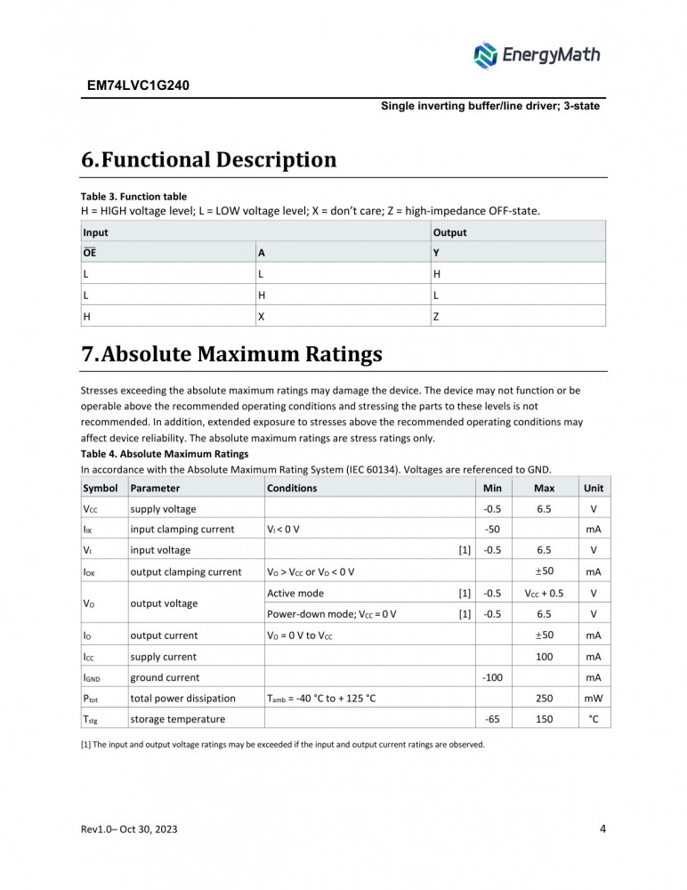 EM74LVC1G240GX datasheet page 4