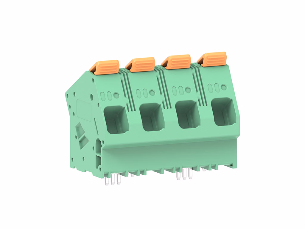 15.00mm Pitch Lever Activated Fixed Mount PCB Terminal Block, 35° Wire Entry, Left Front Terminal, 4 Circuits for sale