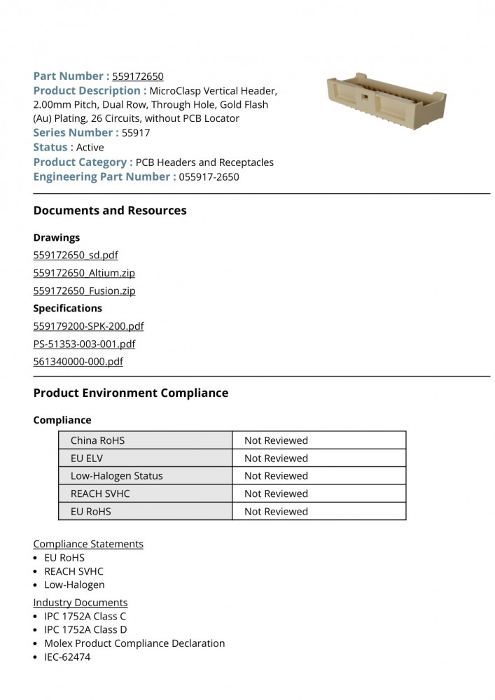 MOLEX 559172650 technical document preview, page 1