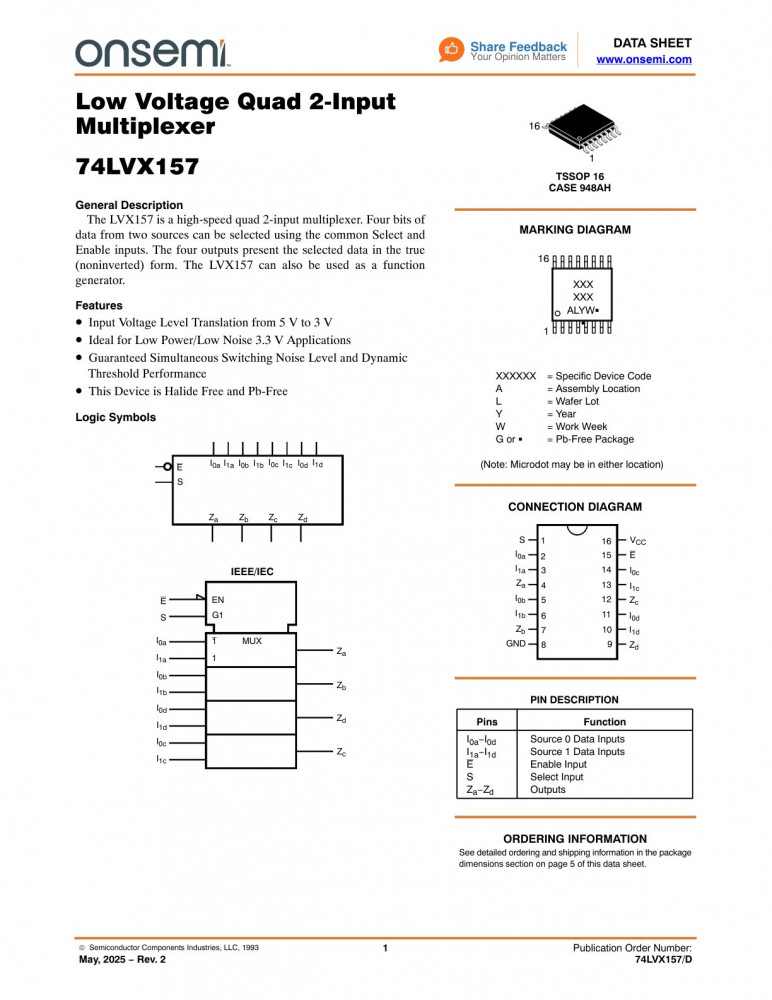 74LVX157 datasheet page 1