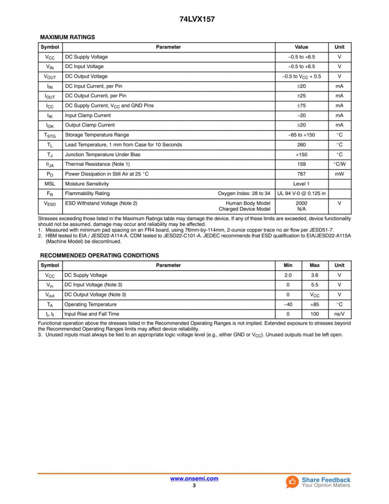 74LVX157 datasheet page 3