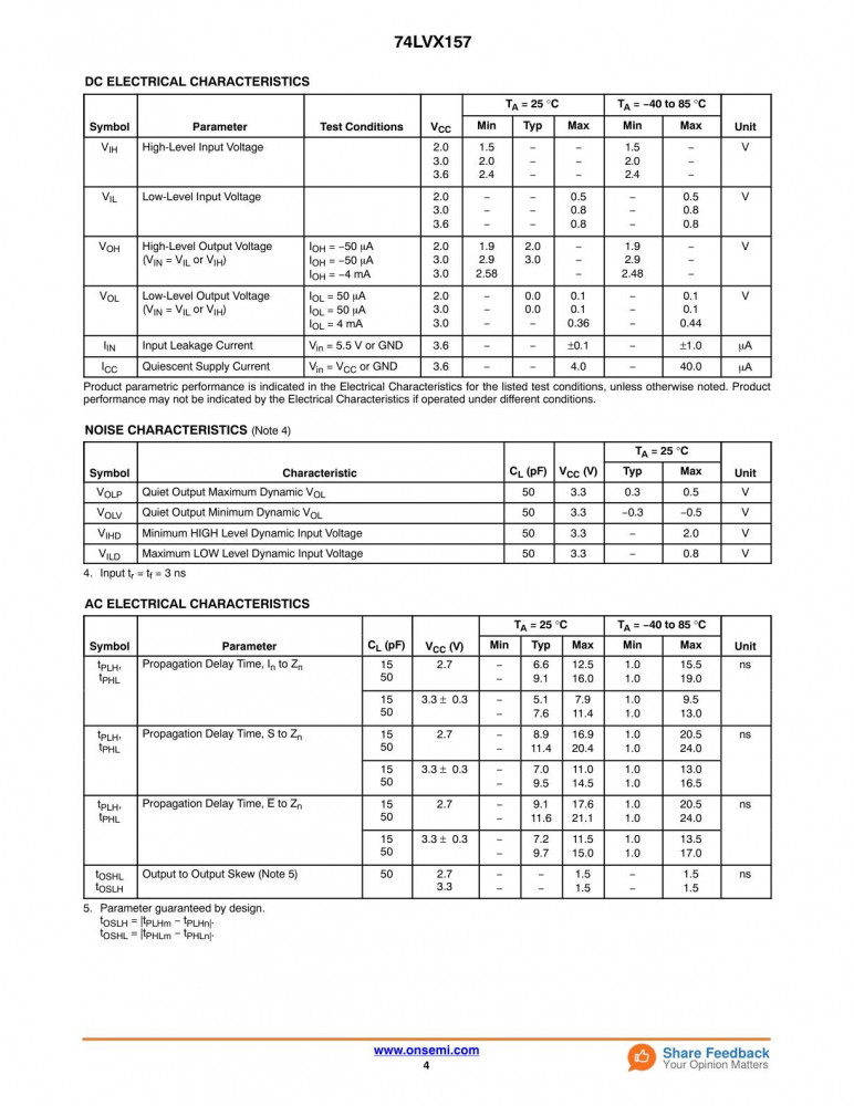 74LVX157 datasheet page 4