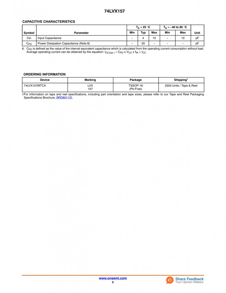 74LVX157 datasheet page 5
