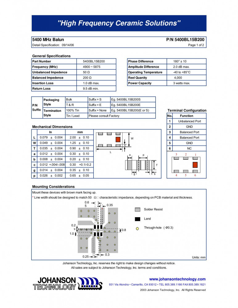 5400BL15B200E technical documentation page 1