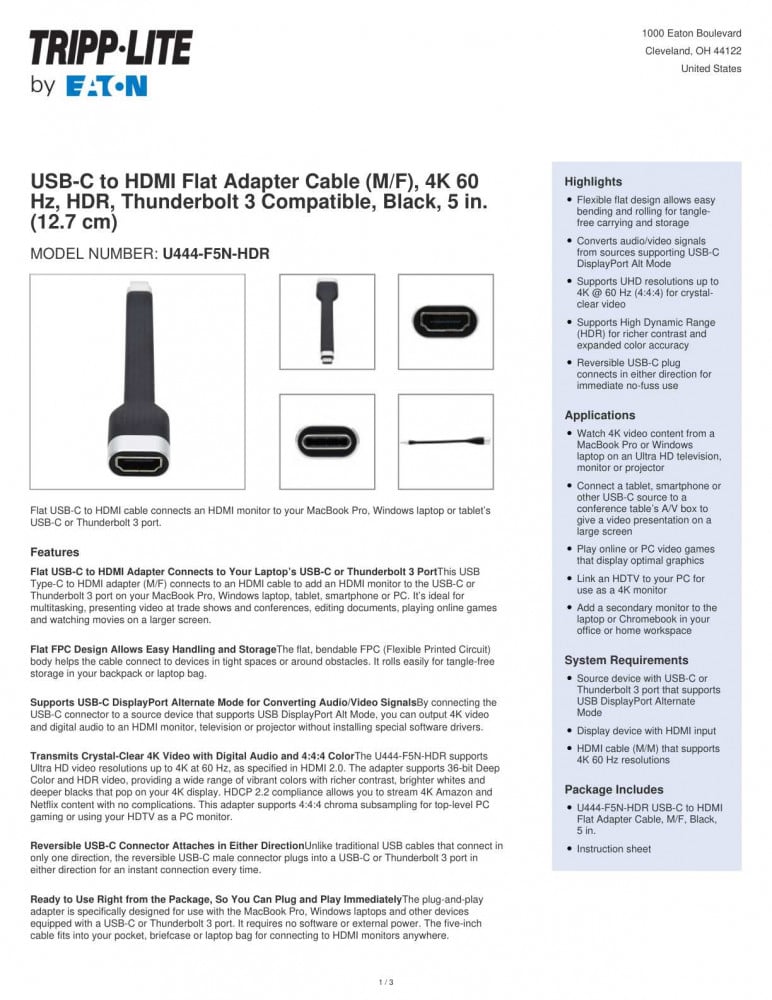 U444-F5N-HDR technical document page 1