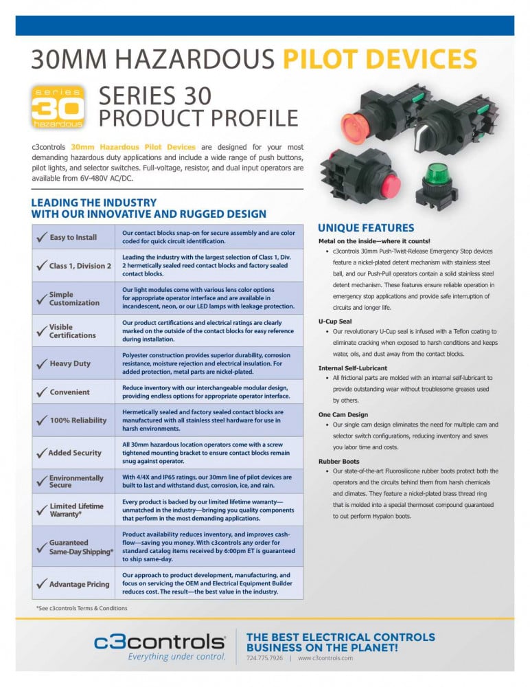 c3controls Series 30 hazardous pilot devices documentation page 1