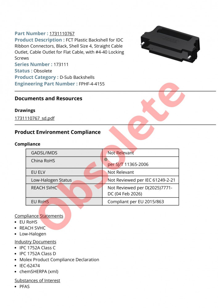 Product drawing image 1 for MOLEX 1731110767