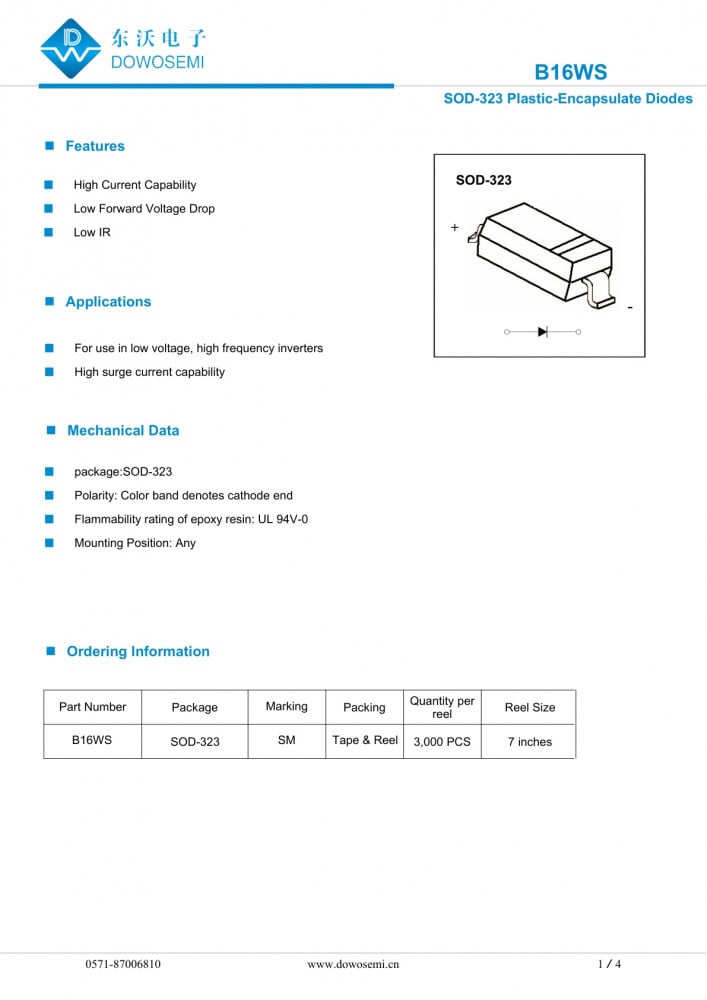B16WS datasheet page 1