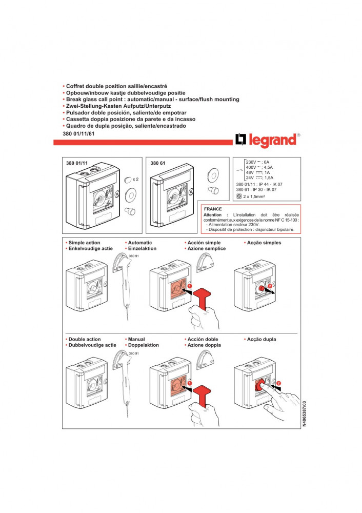 Legrand 038001 product document page 1