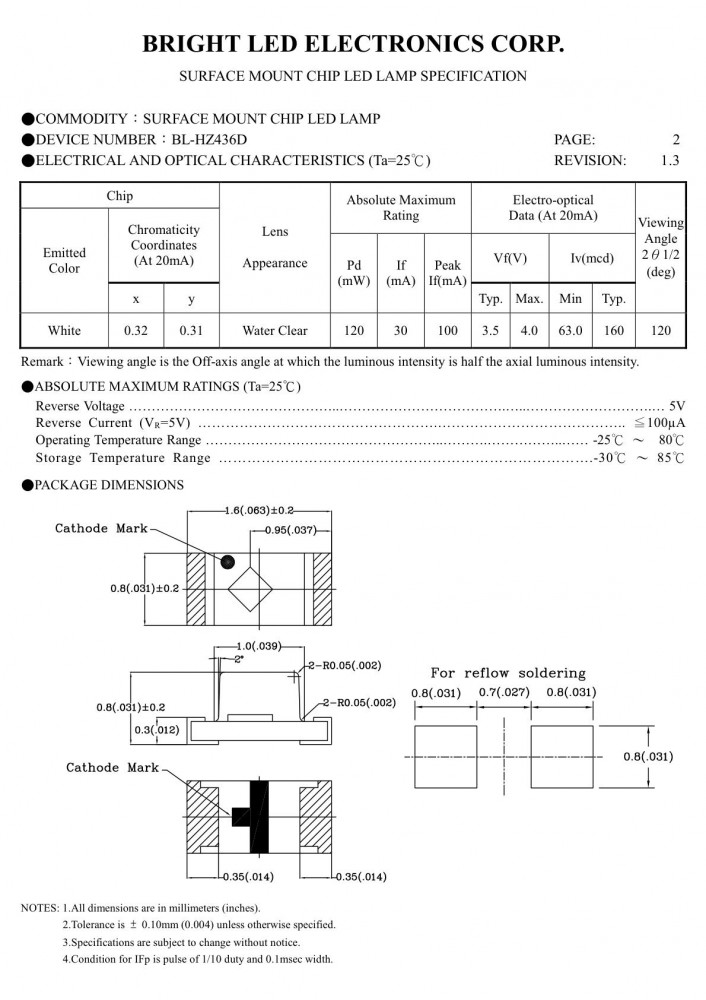 BL-HZ436D-TRB specification document page 1