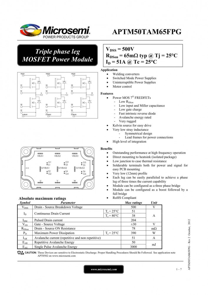 APTM50TAM65FPG technical document page 1