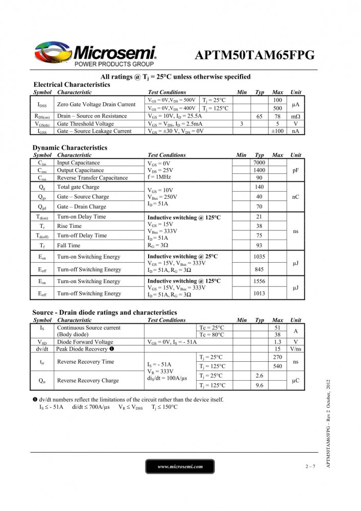 APTM50TAM65FPG technical document page 2