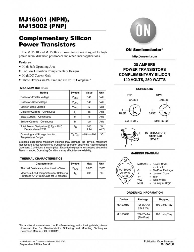 MJ15001 datasheet page 1
