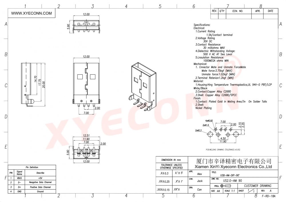 US2.0-AM 90 technical document page