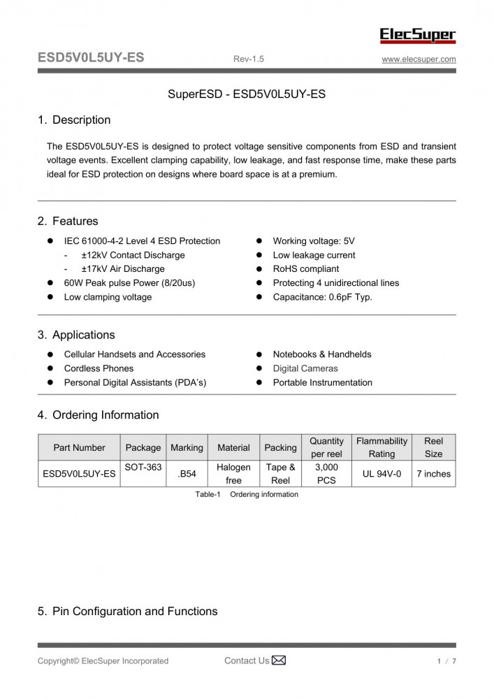 ESD5V0L5UY-ES document page 1
