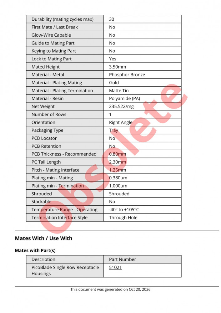 Technical document page 3 for Molex 530481050
