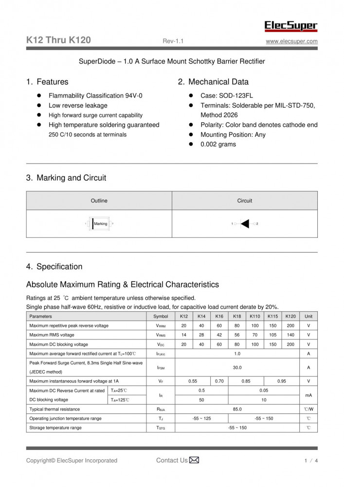 ElecSuper K14 datasheet page 1