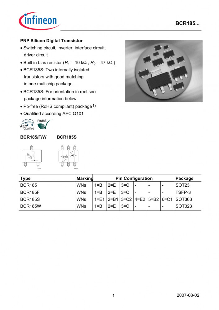BCR185 datasheet page 1