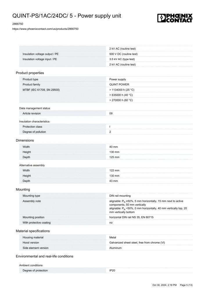Phoenix Contact 2866750 technical document page 5