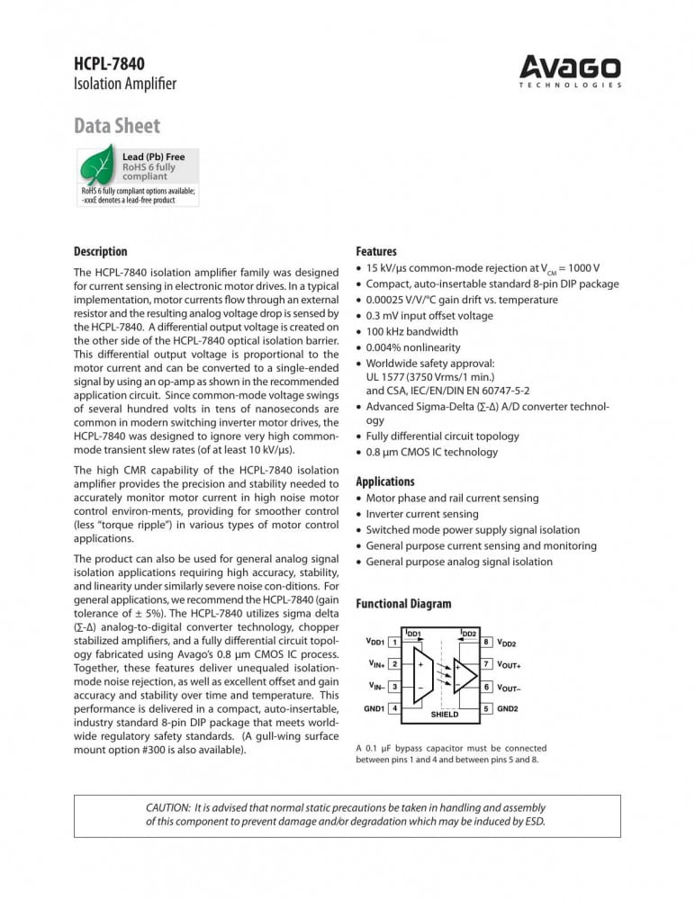 HCPL-7840-560E datasheet page 1