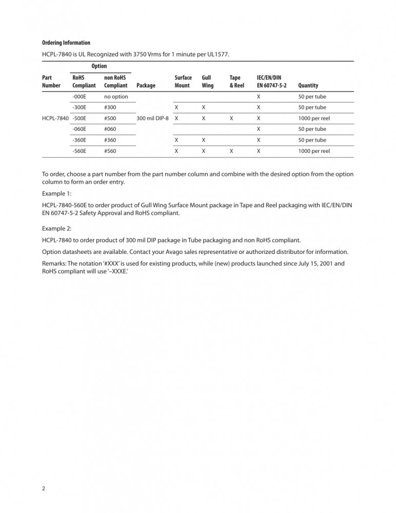 HCPL-7840-560E datasheet page 2