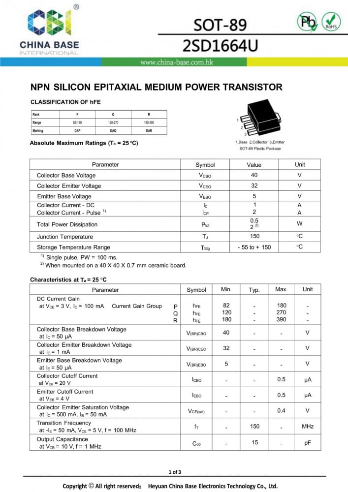 2SD1664U datasheet page 1