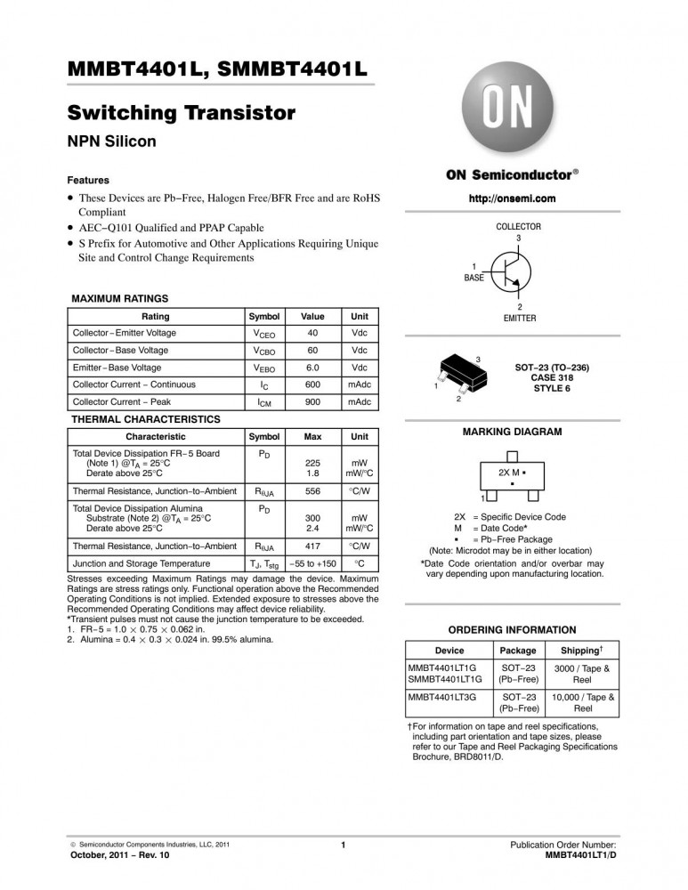 MMBT4401LT1G datasheet page 1