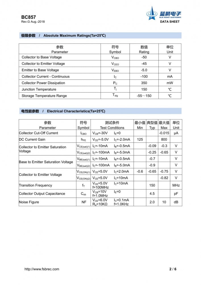 BC857-B datasheet page 2
