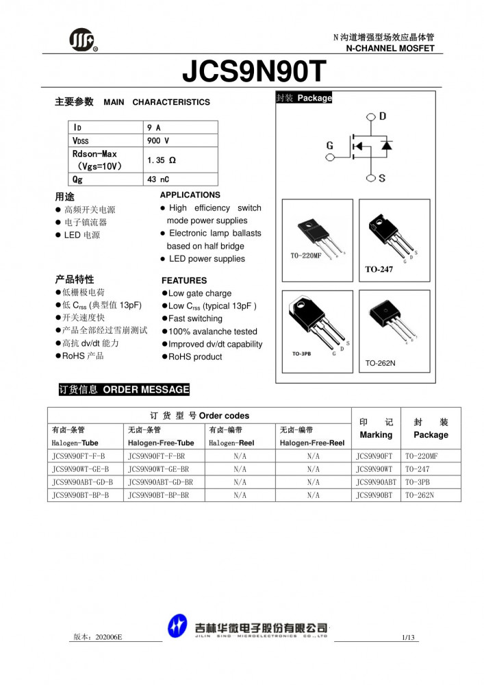 JCS9N90FT datasheet page 1
