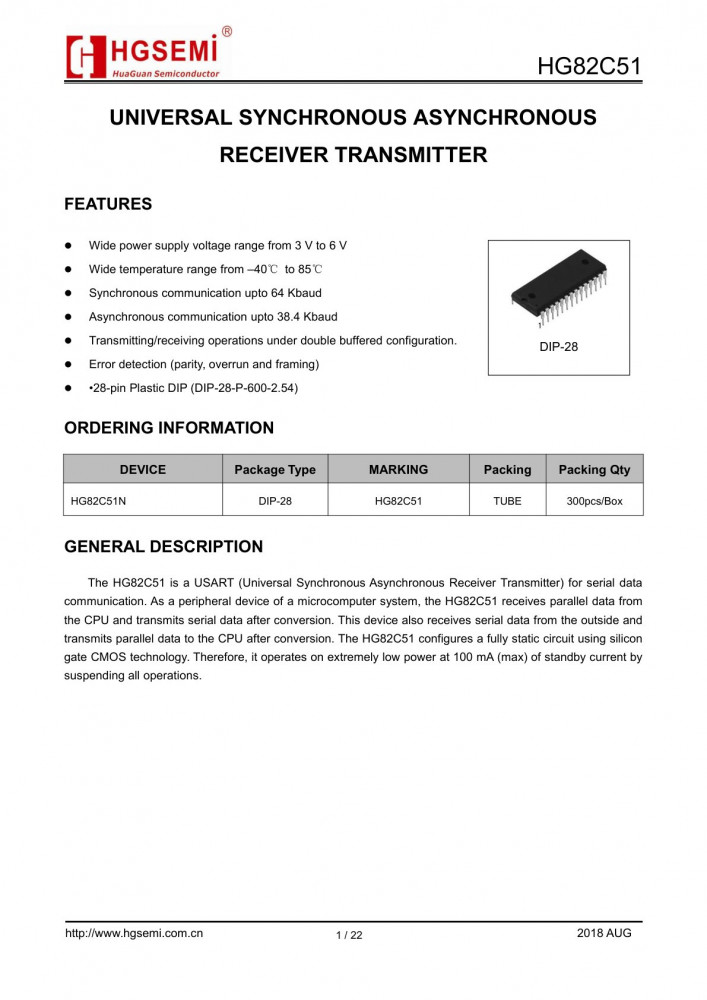 HG82C51N datasheet page 1