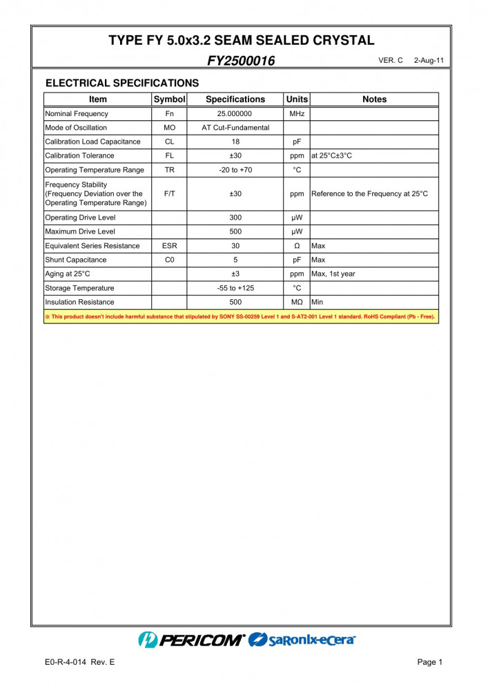 FY2500016 specification page 3
