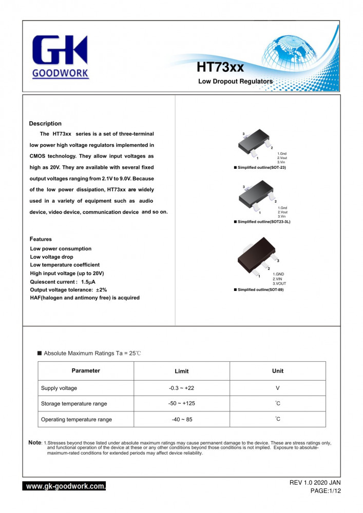 GOODWORK HT73xx datasheet page 1