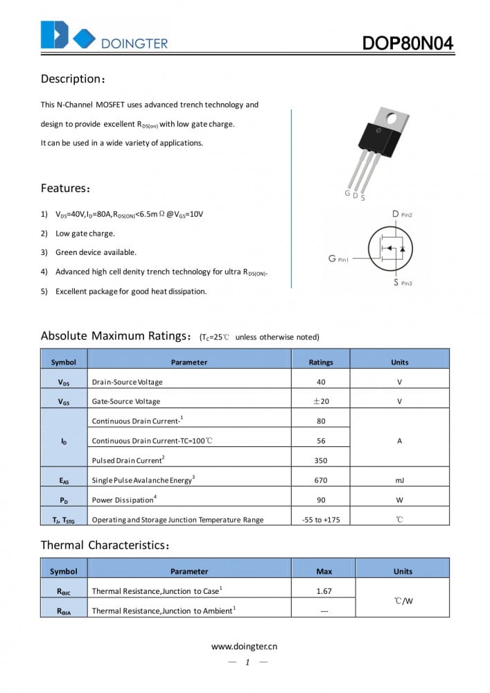 DOP80N04 datasheet page 1