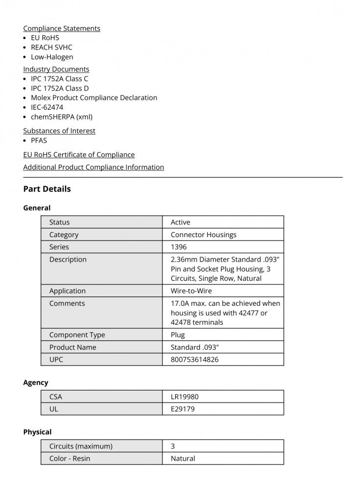 Molex .093 Standard Pin and Socket connector document page 2