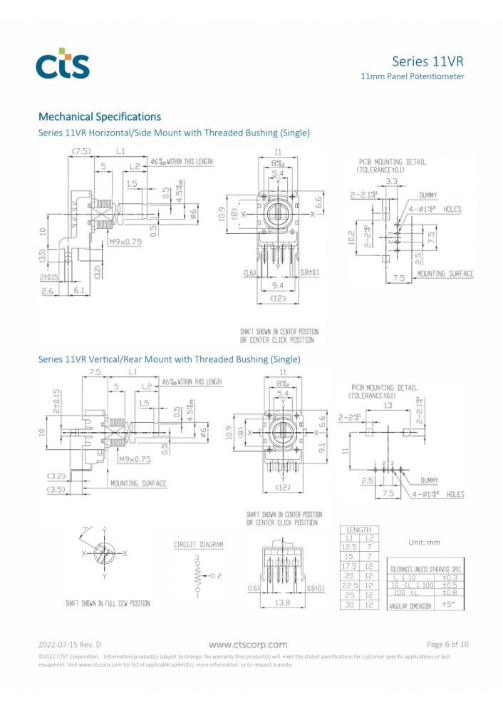 CTS 11VR series datasheet page 6