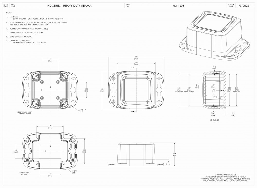 HD-7603 enclosure technical drawing