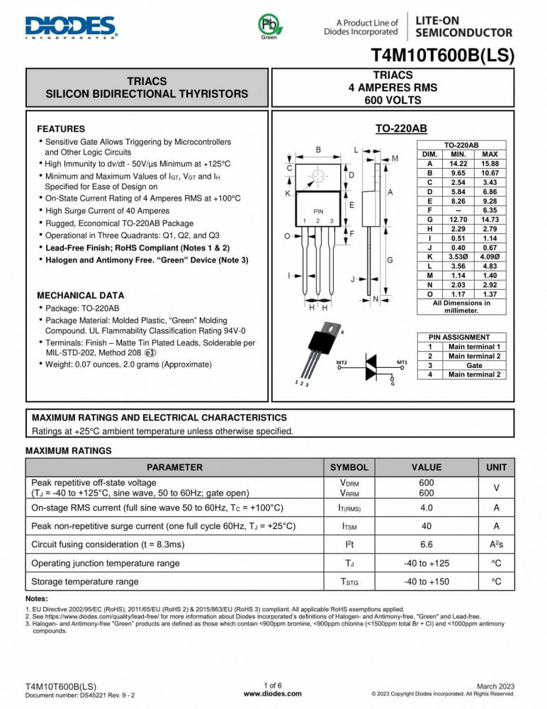 T4M10T600B datasheet page 1