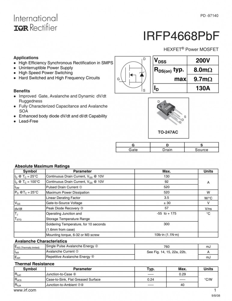 IRFP4668PBF datasheet page 1
