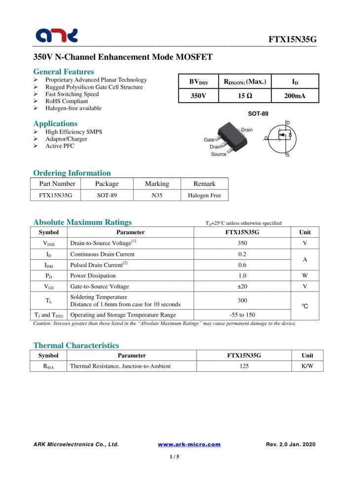 FTX15N35G datasheet page 1
