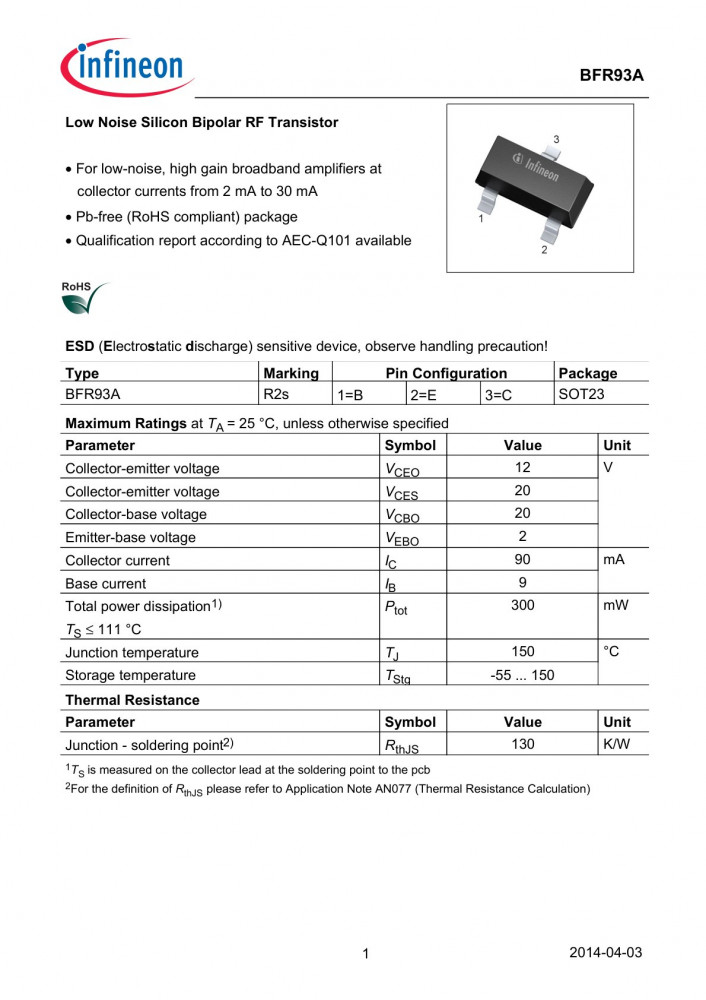 BFR93A technical document page 1