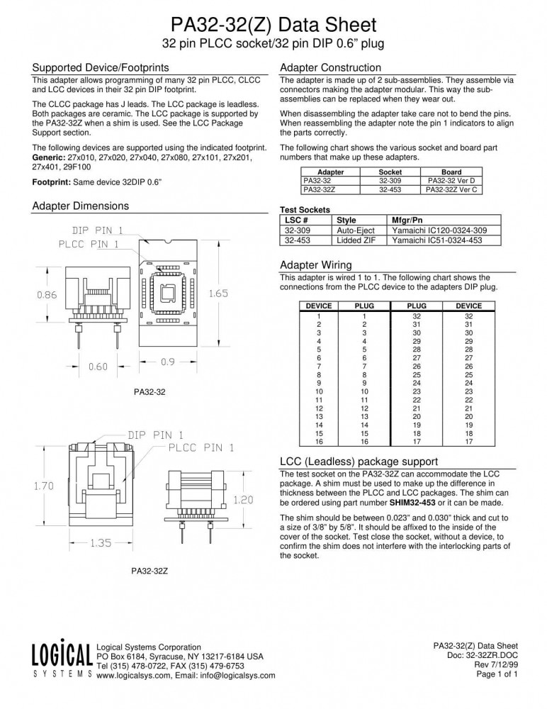 Logical Systems PA32-32 datasheet page